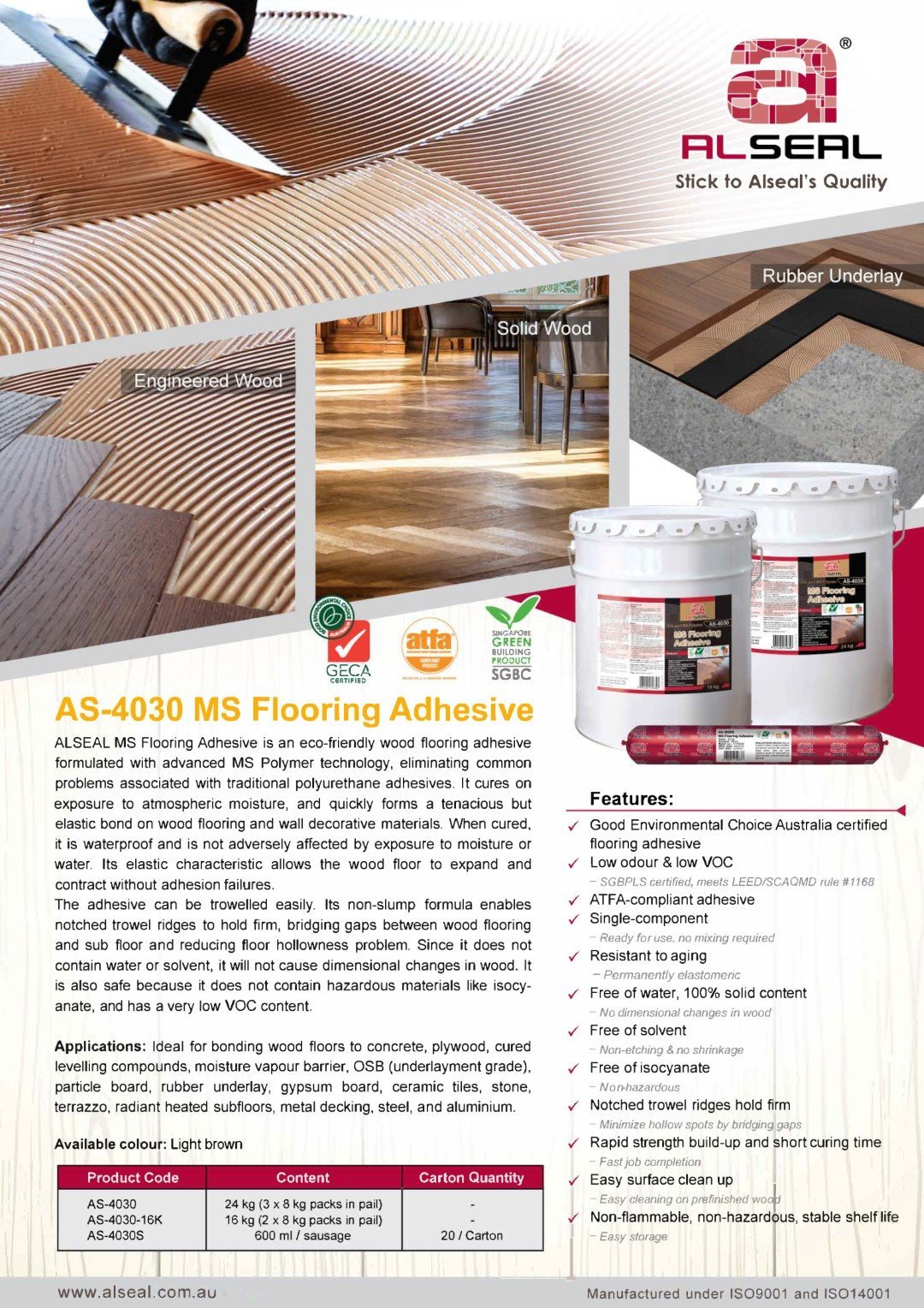 Strong & Elastic Bond: Flooring Adhesive MS Polymer AS-4030
